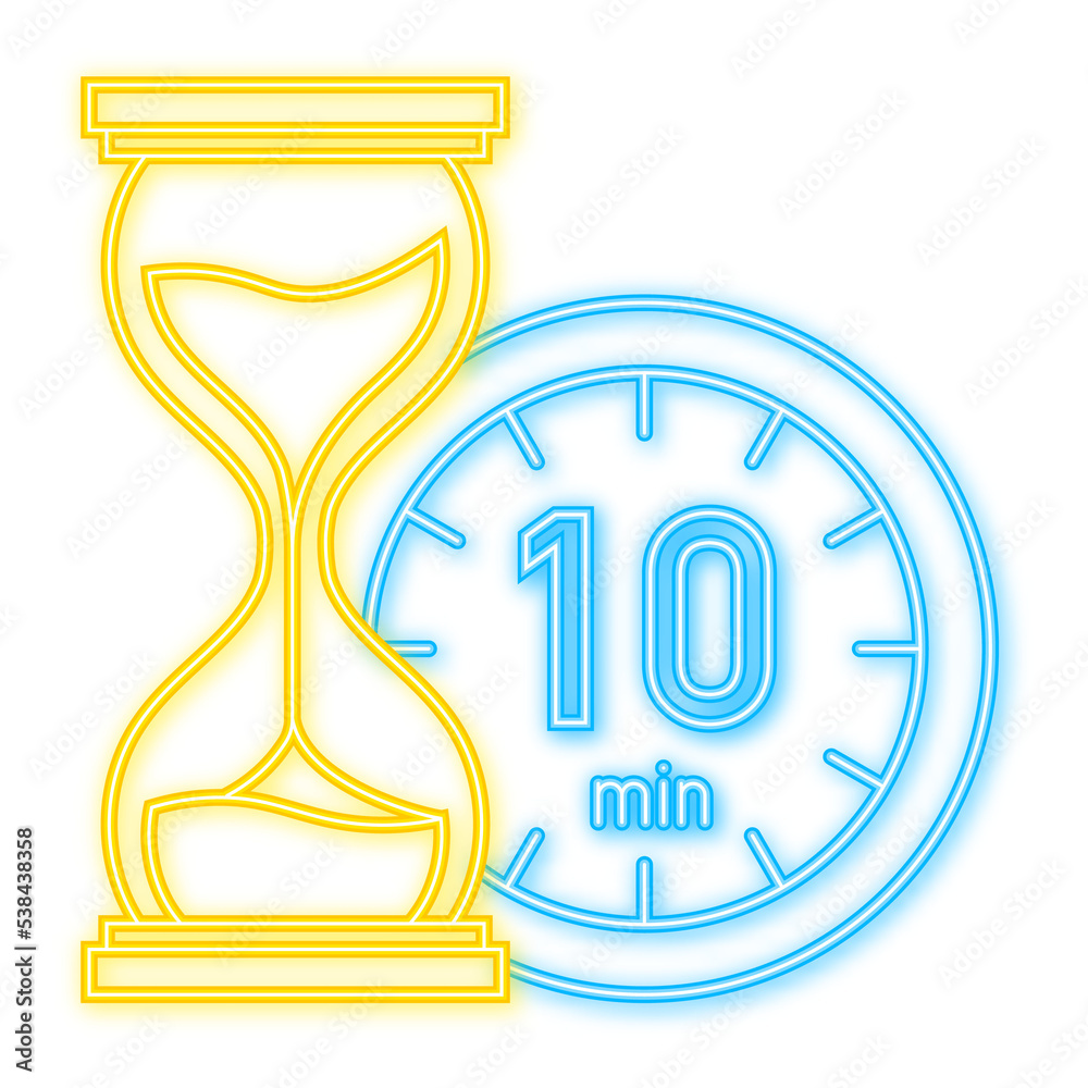 The 10 minutes, stopwatch vector neon icon. Stopwatch icon in flat ...