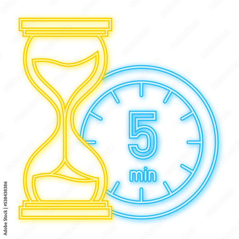 The 5 minutes, stopwatch vector neon icon. Stopwatch icon in flat style ...