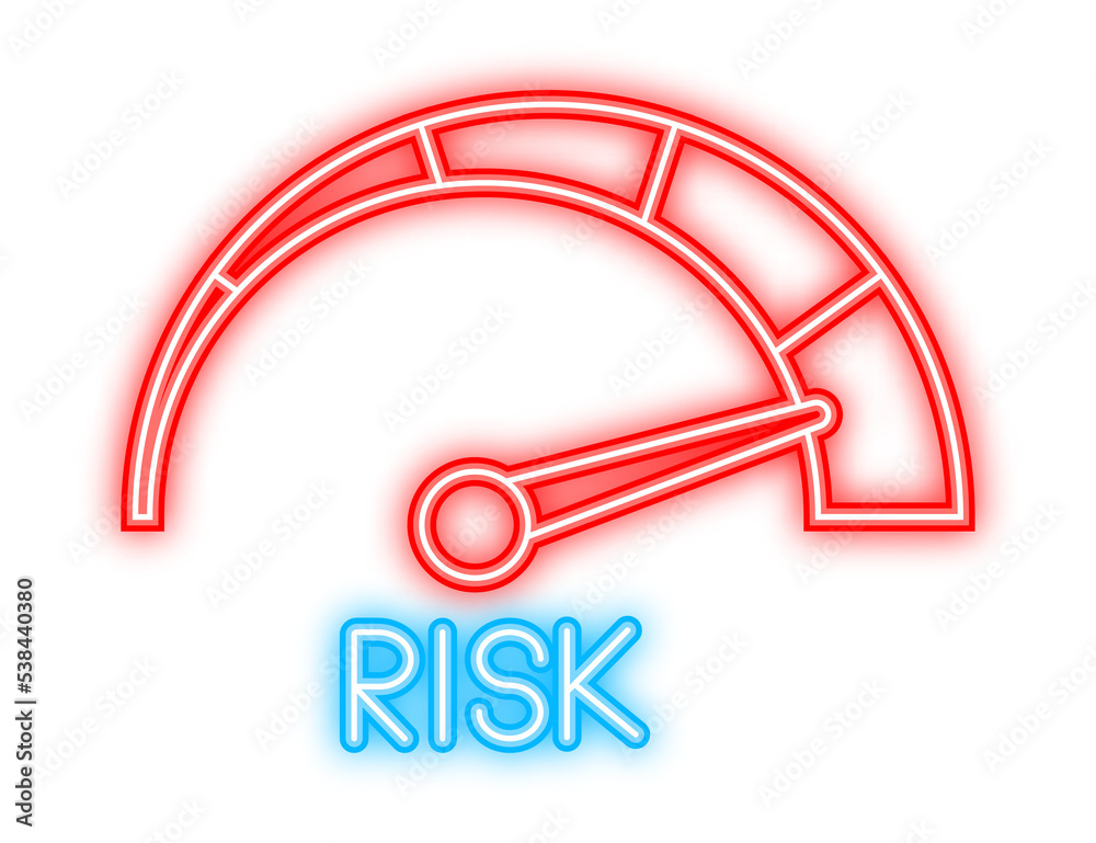 Risk icon on speedometer. Neon icon. High risk meter. Vector ...