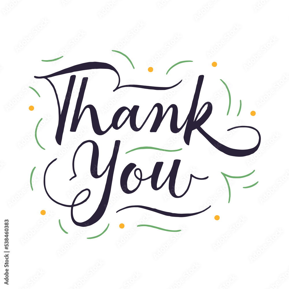 Thank you hand lettering typography with decorative elements Stock ...