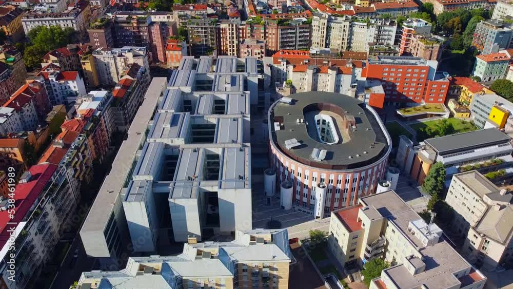 Aerial view of the cityscape and the main buildings of Bocconi ...