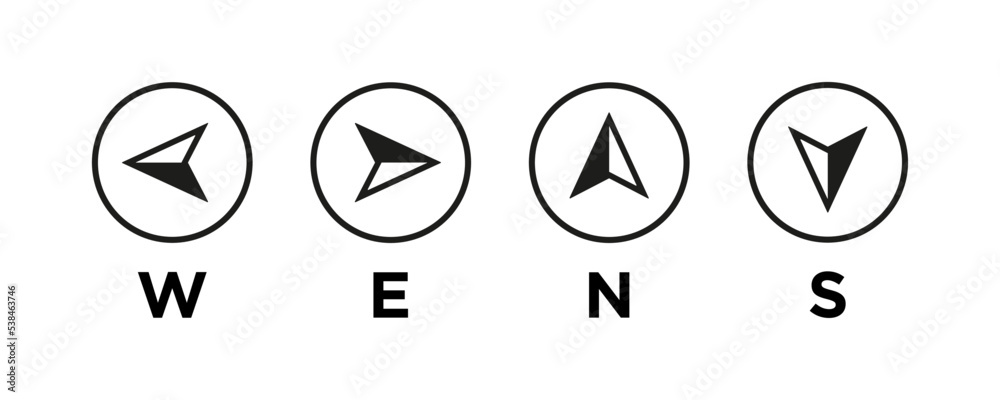 Compass icons of different directions. Map symbol. Arrow icon. Vector ...