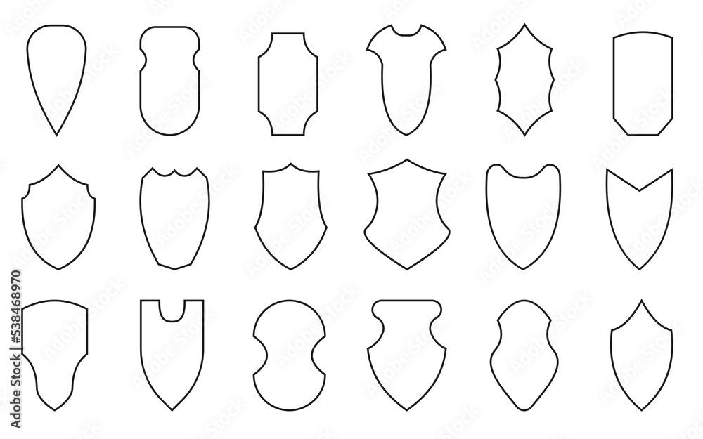 Shields line icon set. Different shapes guard security sign. Business ...