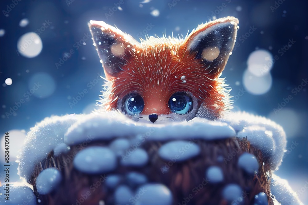 Fox 3D rendered Computer generated image with a snowy winter scene new ...