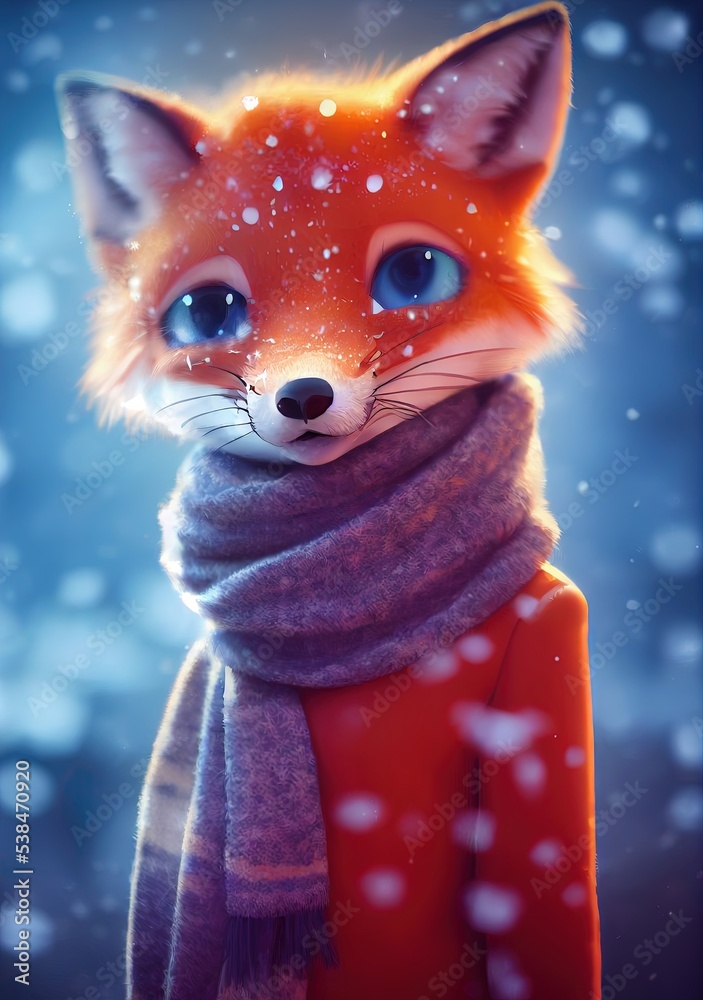 Fox 3D rendered Computer generated image with a snowy winter scene new ...