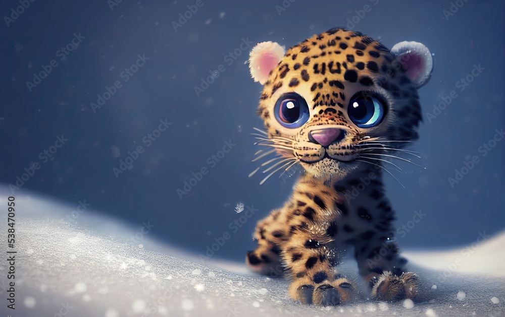 Leopard Cub 3D rendered Computer generated image with a snowy winter ...