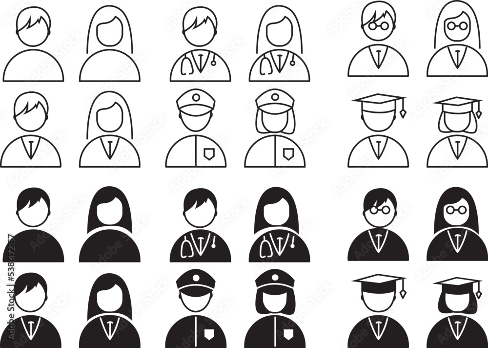 People illustration, Man symbol, user interface and avatars line black ...