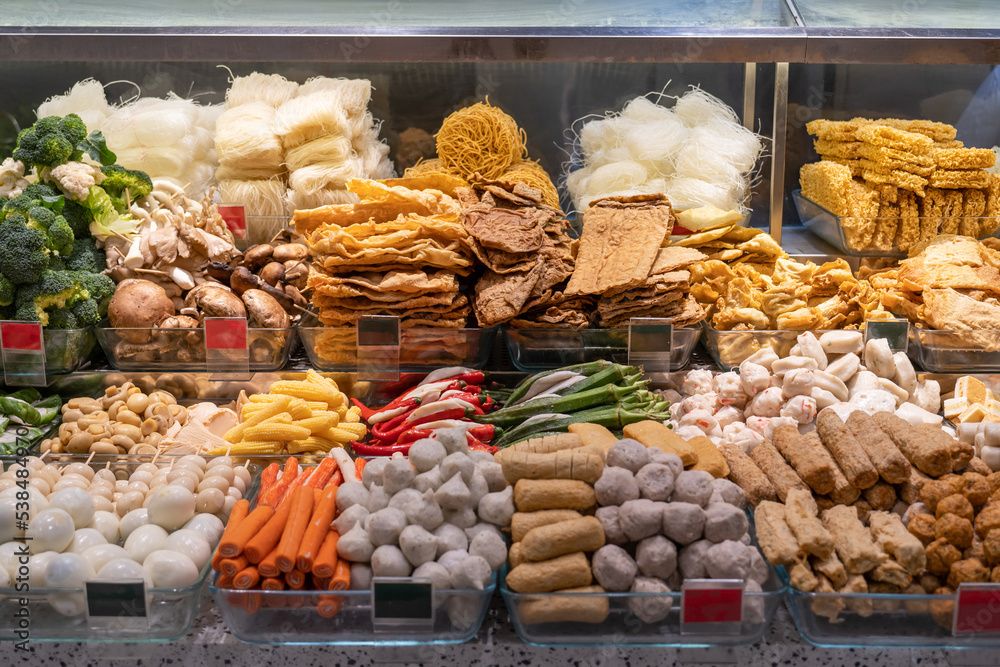 Variety types of Yong Tau Fu and dishes selling at hawker stall ...
