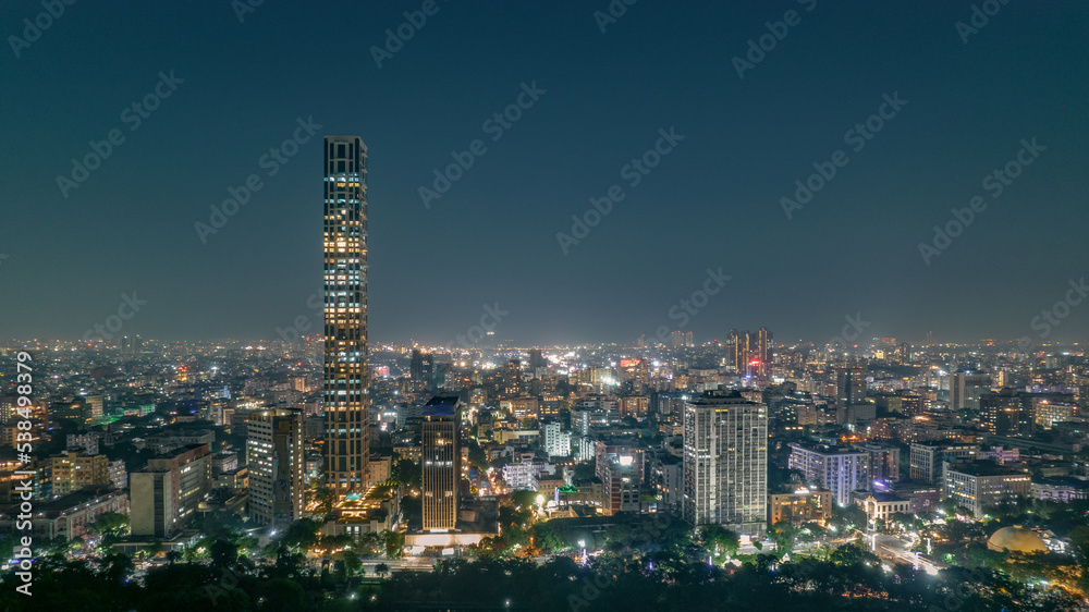 Aerial view of night cityscape of Kolkata, West Bengal, India Stock ...