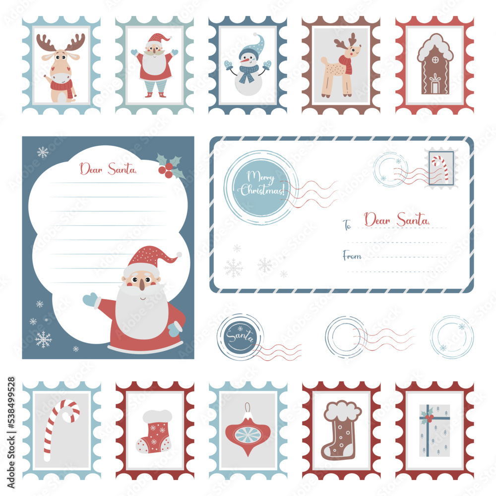 Christmas templates set. 2023 New Year. letter with cute Santa Claus ...