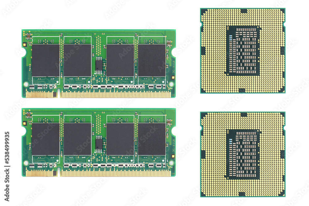 CPU and RAM isolated on a white background. CPU and RAM for a laptop ...
