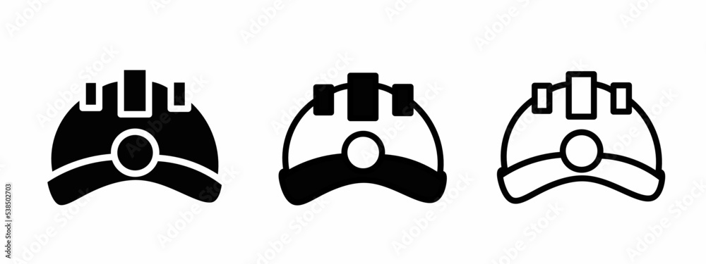 black and white worker hat symbol icon set illustration - vector stock ...