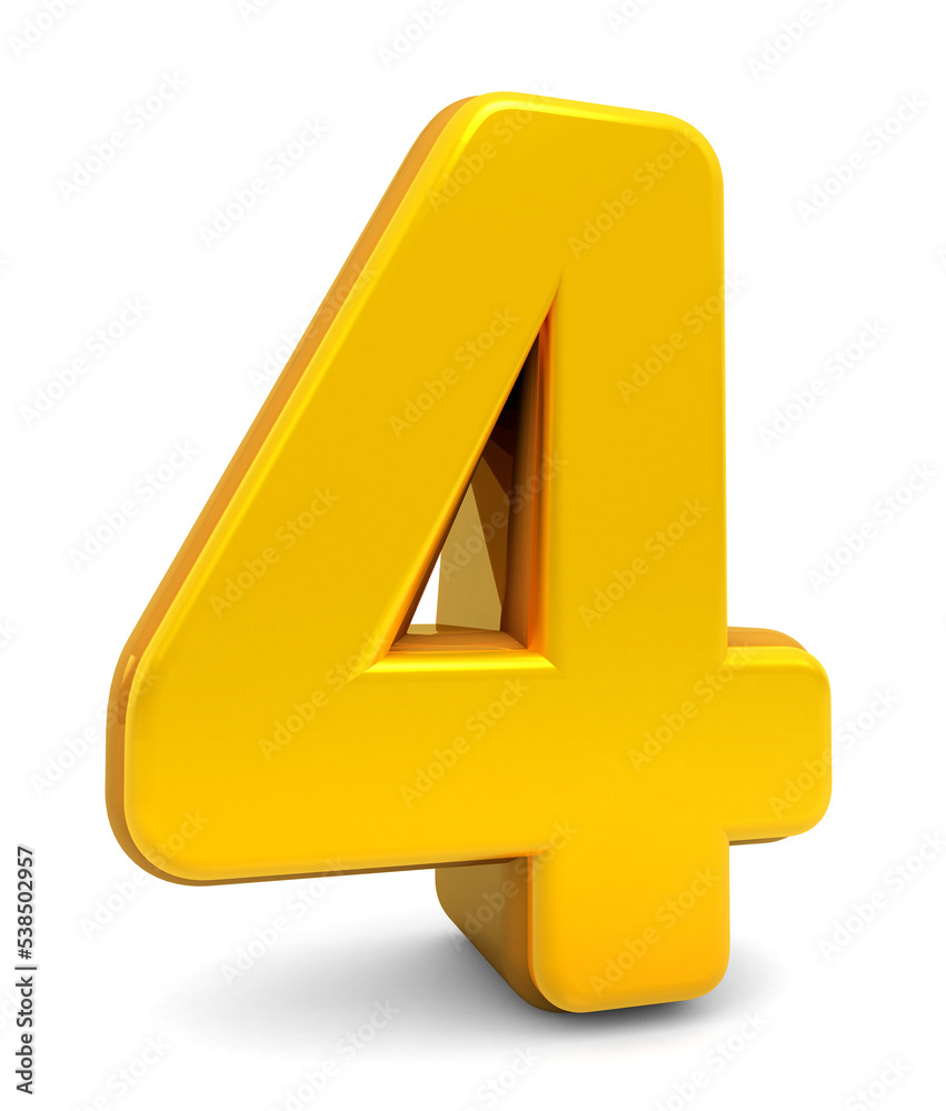 Gold Numbers 4 isolated on white background. Golden 3d numbers. 3d ...