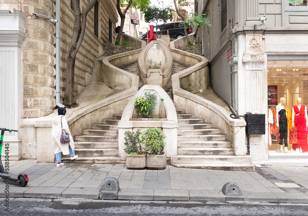 Poster Kamondo Stairs, a famous pedestrian stairway leading to Galata Tower, built arou – Wall ...