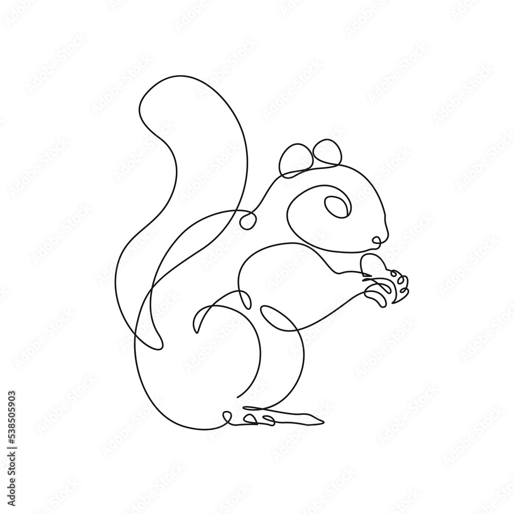 Squirrel Continuous Line Drawing. Cute Squirrel Abstract Linear Drawing ...