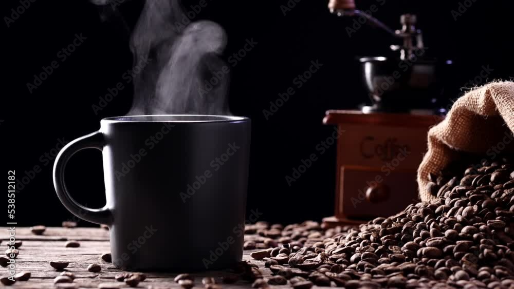 Natural Steam Coffee Smoke from Black Coffee Cup, Hot Drink. Close-up ...
