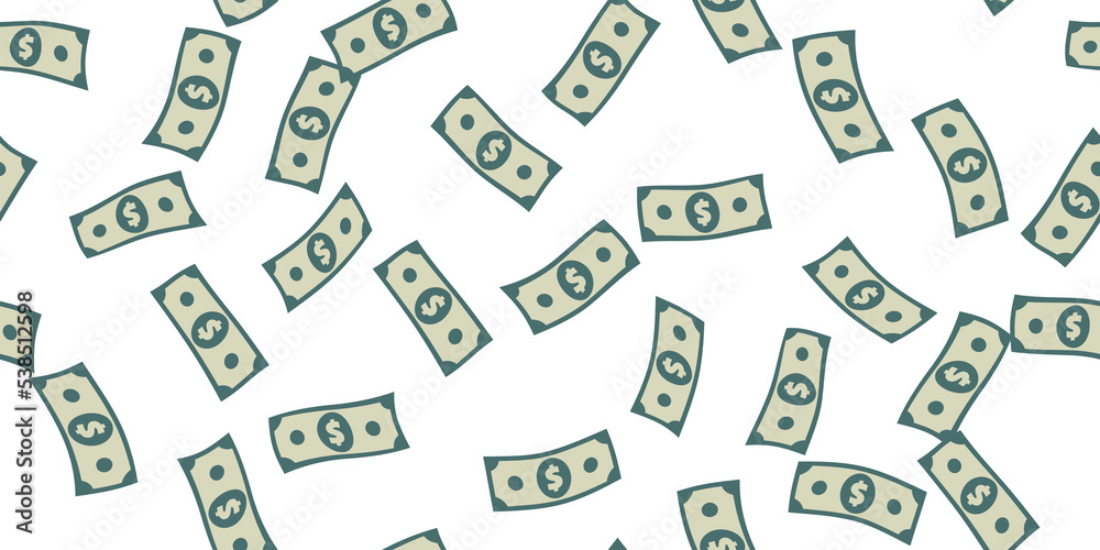 Money flying seamless pattern. Dollar banknotes randomly falling. USA ...