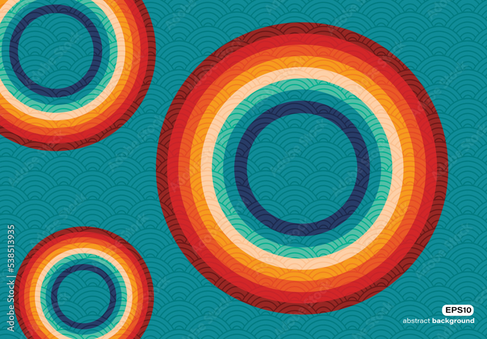 roundel floating with gradient color striped and oriental wave ...