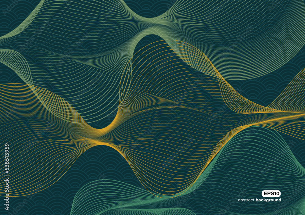 radio wave pattern gradient gold and dark green technology ...