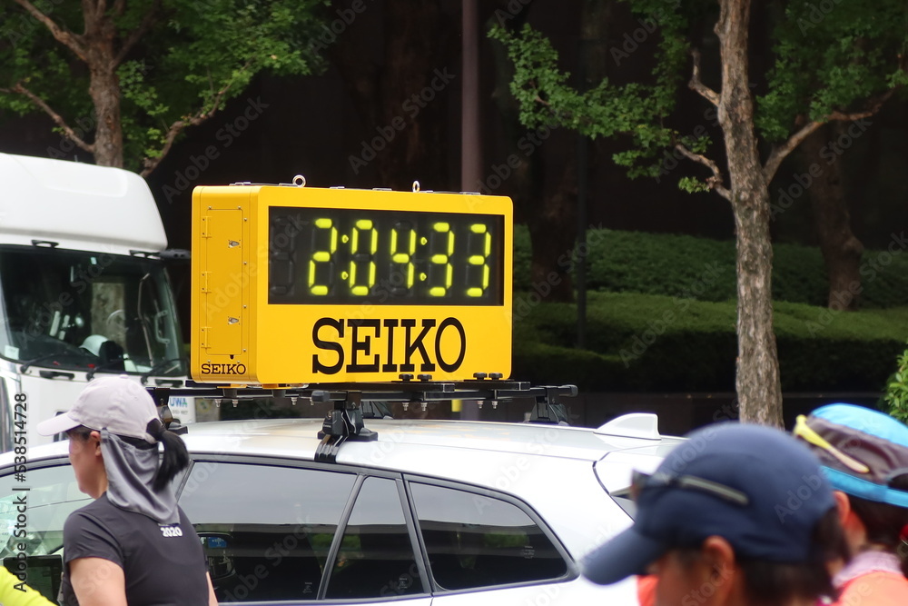 SEIKO's timer on the car at Tokyo Legacy Half Marathon in Tokyo, Japan ...