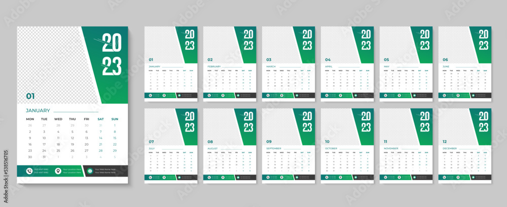 2023 year wall calendar design with Monthly event printable calendars ...