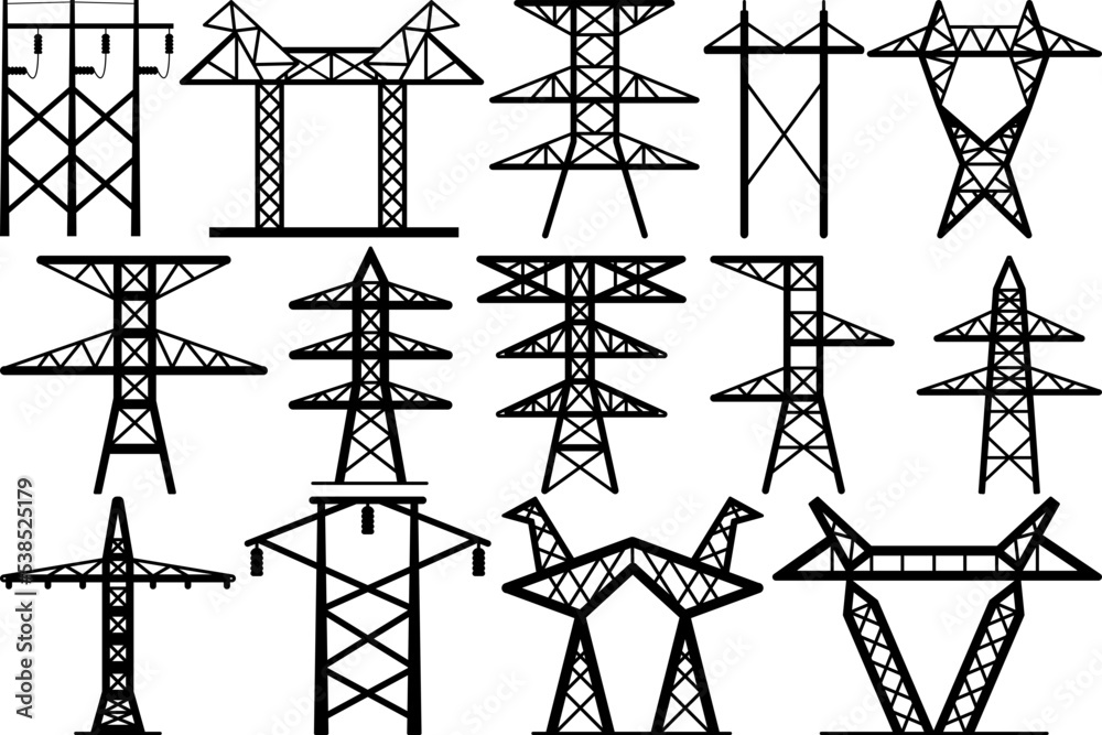 Vetor do Stock: Transmission Tower SVG, Tower Silhouette, Power Lines ...