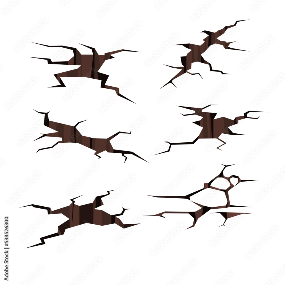 Cracks set in ground after earthquake color vector illustration ...