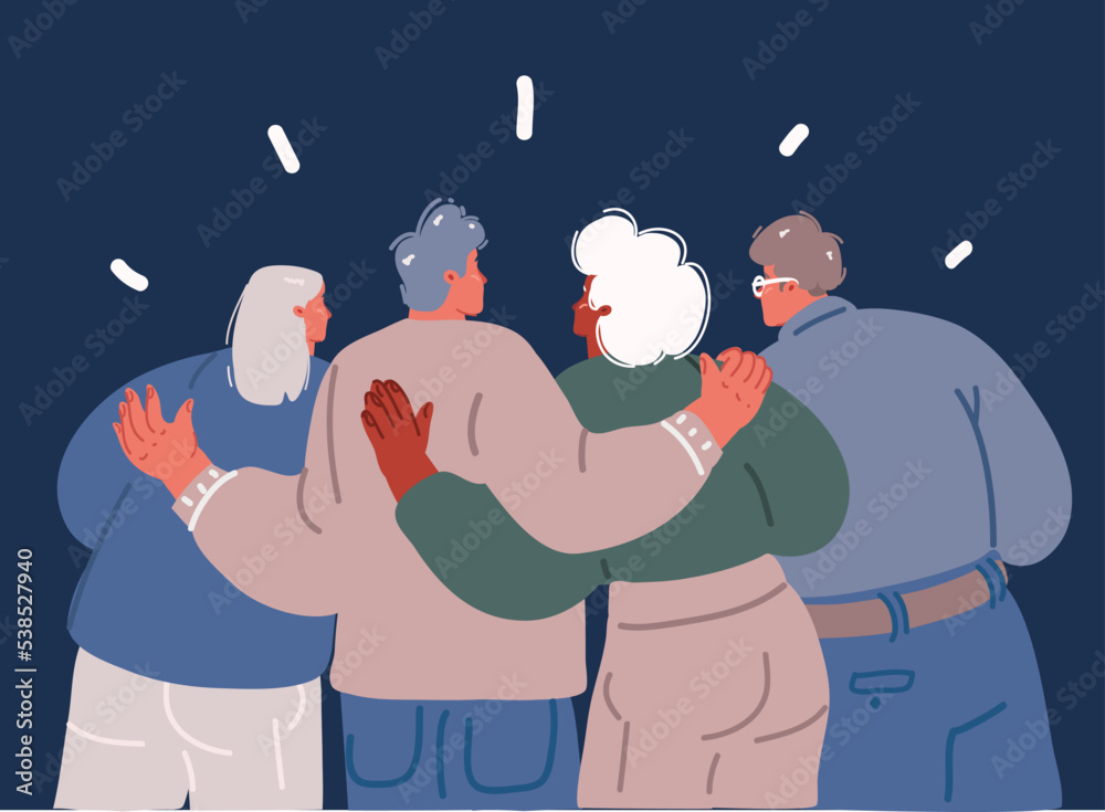 Cartoon vector illustration of Back view of yong people stay together ...
