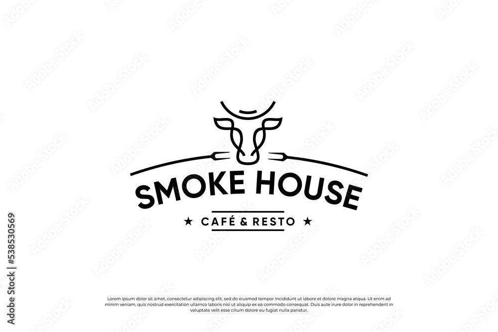 Steak house, meat store logo design with vintage style. Stock Vector ... Steak house, meat store logo design with vintage style. Stock Vector ...