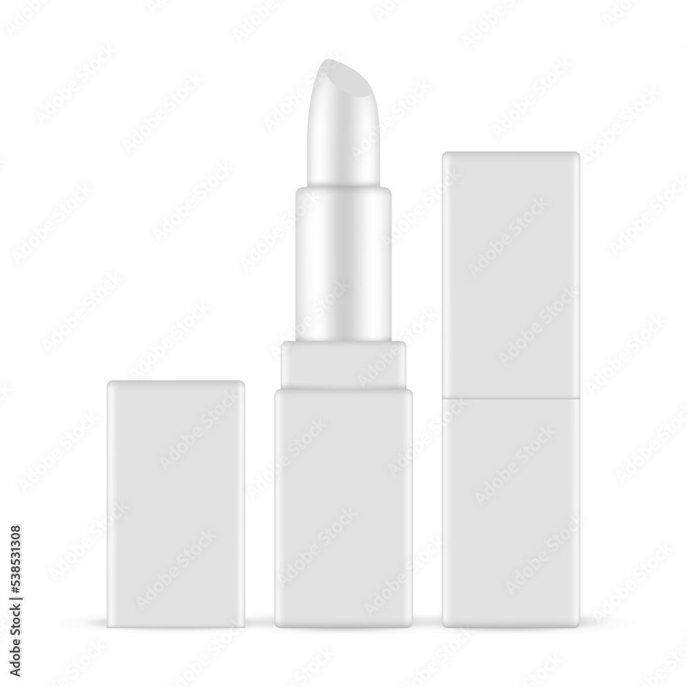 Rectangular Lipstick Mockup, Opened and Closed, Isolated on White ...