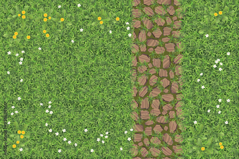Landscape design. Grass with stone path. Top view. Walkway landscape ...