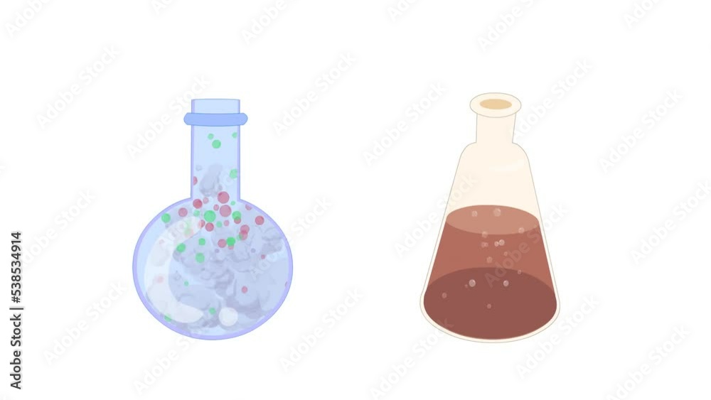 Chemicals liquid flask, tube background and 2d animation, laboratory ...