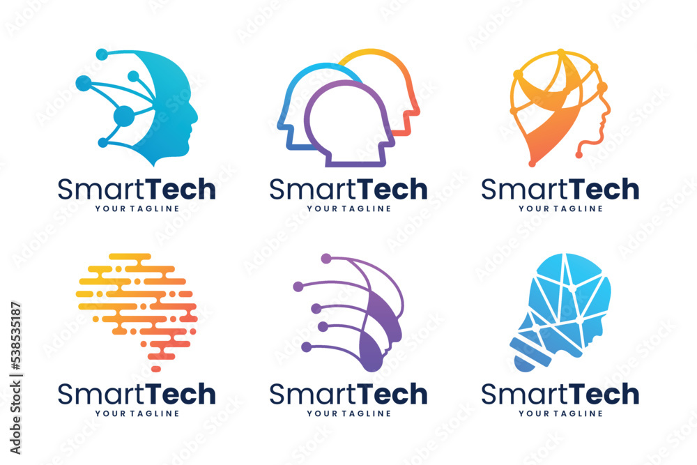 Set of artificial intelligence logo design. Smart technology, digital ...