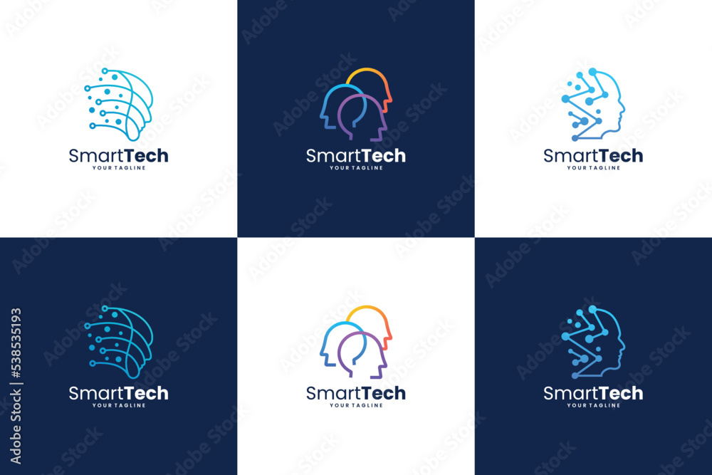Set of artificial intelligence logo design. Smart technology, digital ...