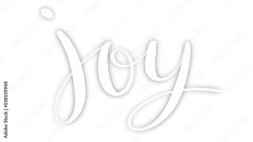 JOY white brush lettering banner with drop shadow on transparent ...