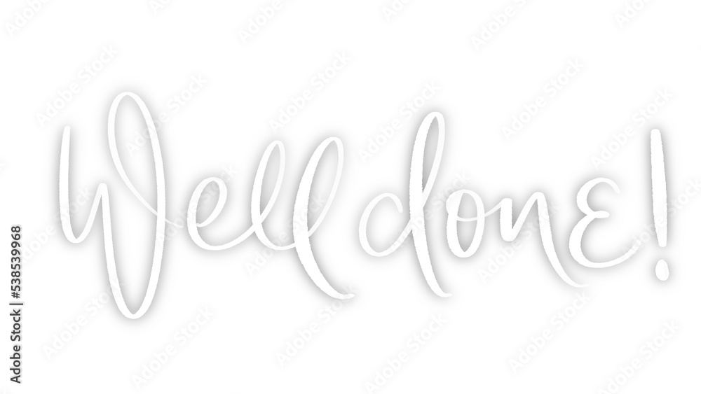 WELL DONE! white brush lettering banner with drop shadow on transparent ...