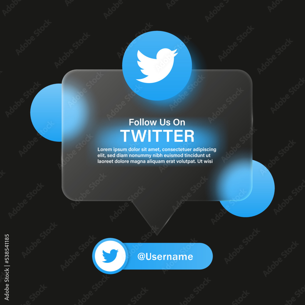 follow us on twitter in speech bubble glassmorphism background with ...