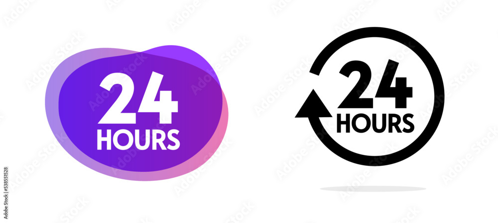 24 hours open work service icon vector, delivery business time label ...