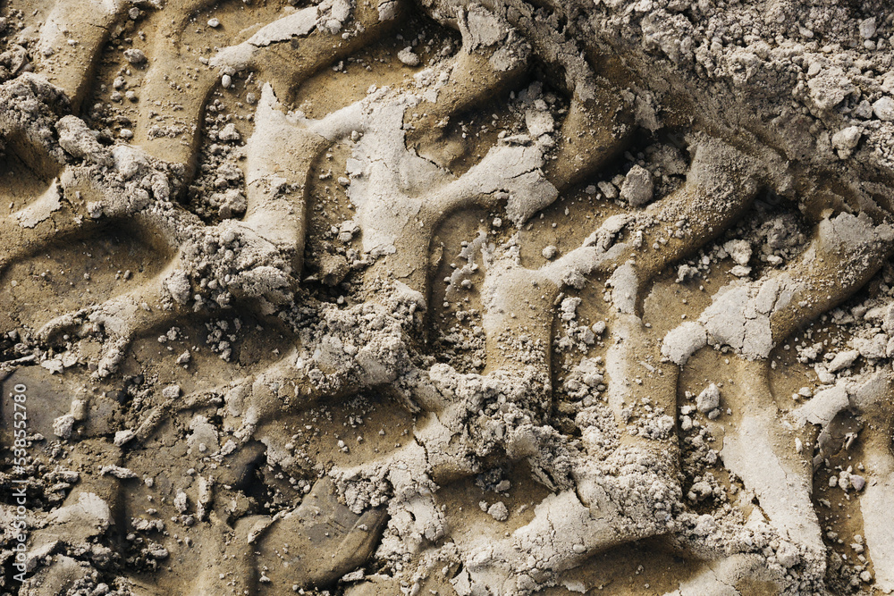 Tyre mark background. Tire track shape. Trail lines on dry brown sand ...