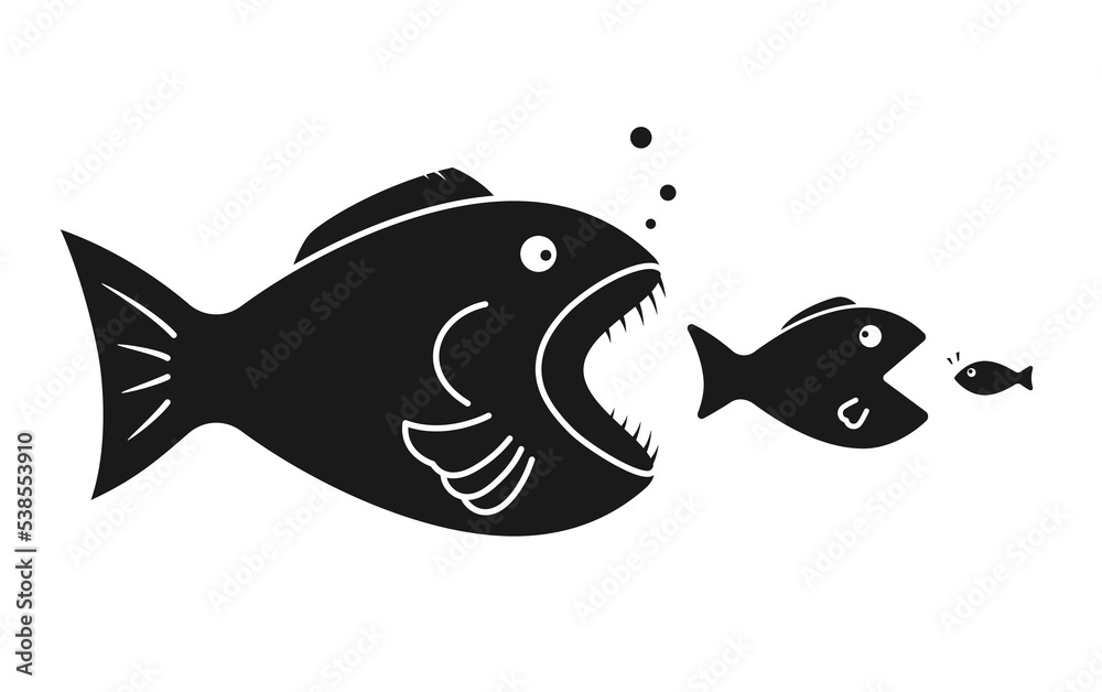 Big fish eat small fish. Vector Illustration Stock Vector | Adobe Stock