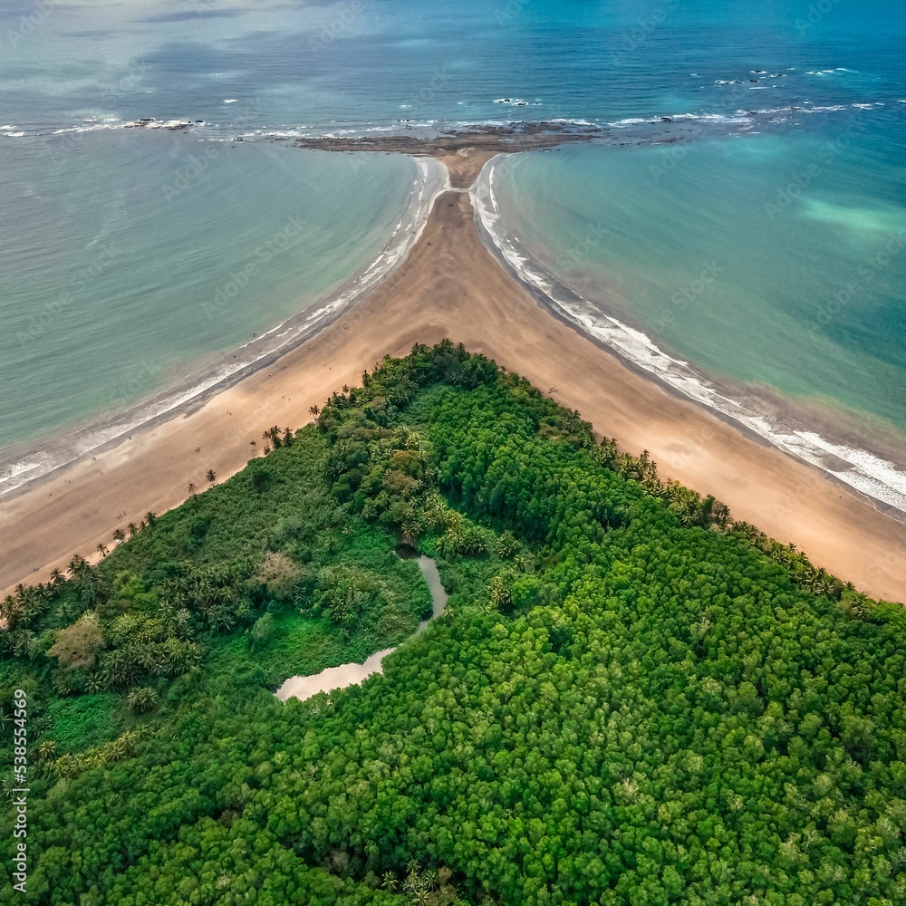 Aerial symmetric view of Ballena Marine National Park, the National ...
