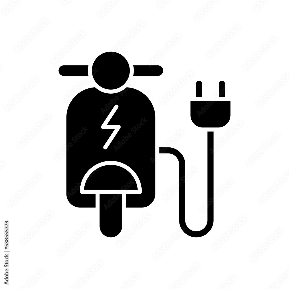 Electric motorcycle with plug pictogram icon symbol design, EV scooter ...