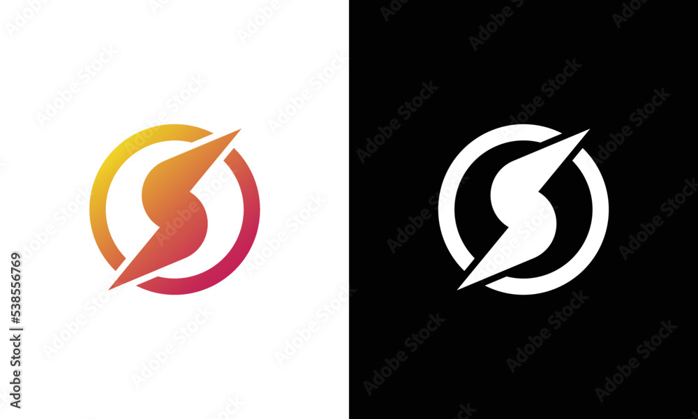 Electric Logo. abstract letter S from negative space lightning bolt ...