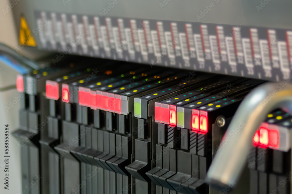 Lighting status indicator signals on electric control panel of ...