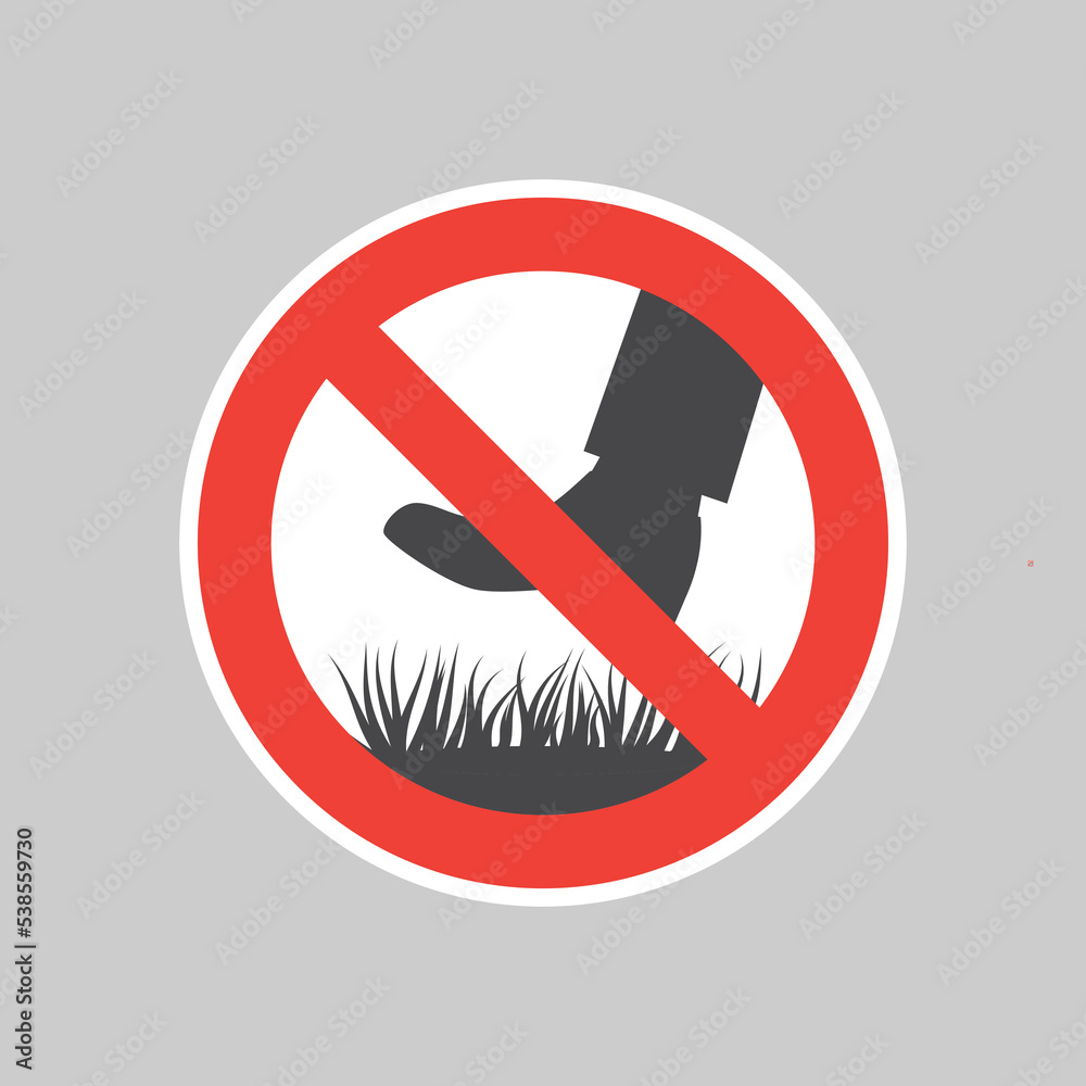 No stepping on grass red prohibition sign. No walking vector ...