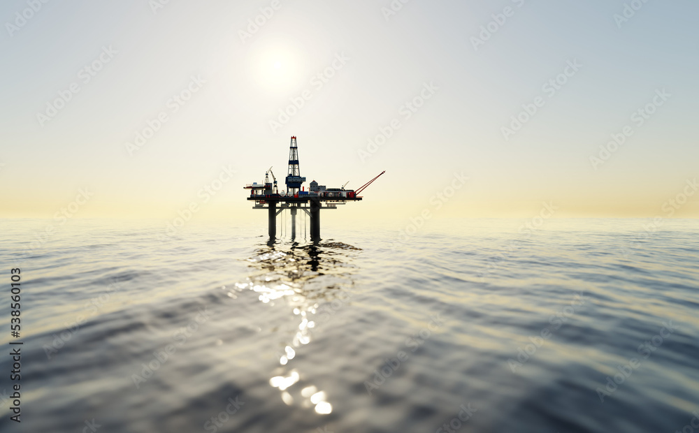 Offshore oil rig, drilling rig, jack up rig, oil platform at the sea ...