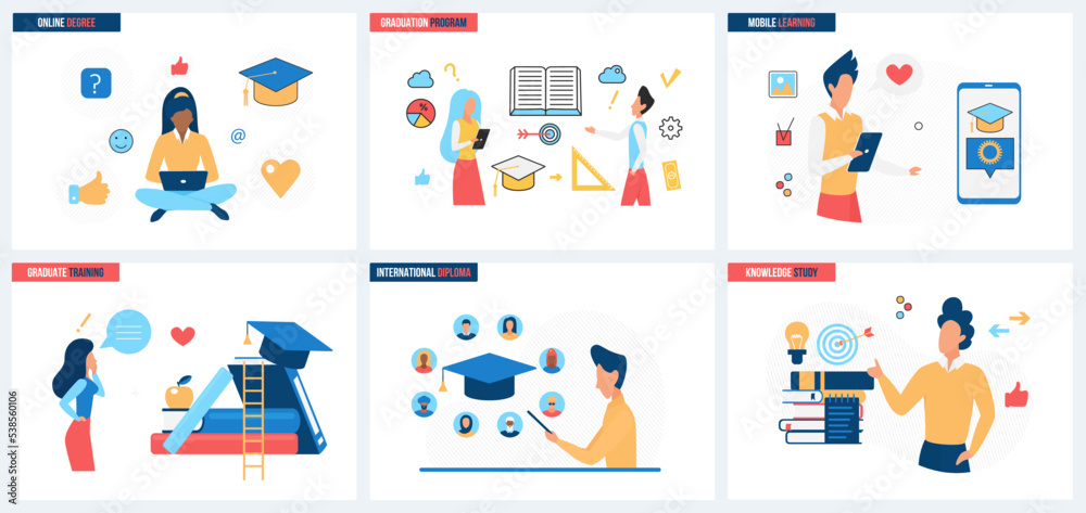 Online courses, mobile app for internet learning platform set vector ...