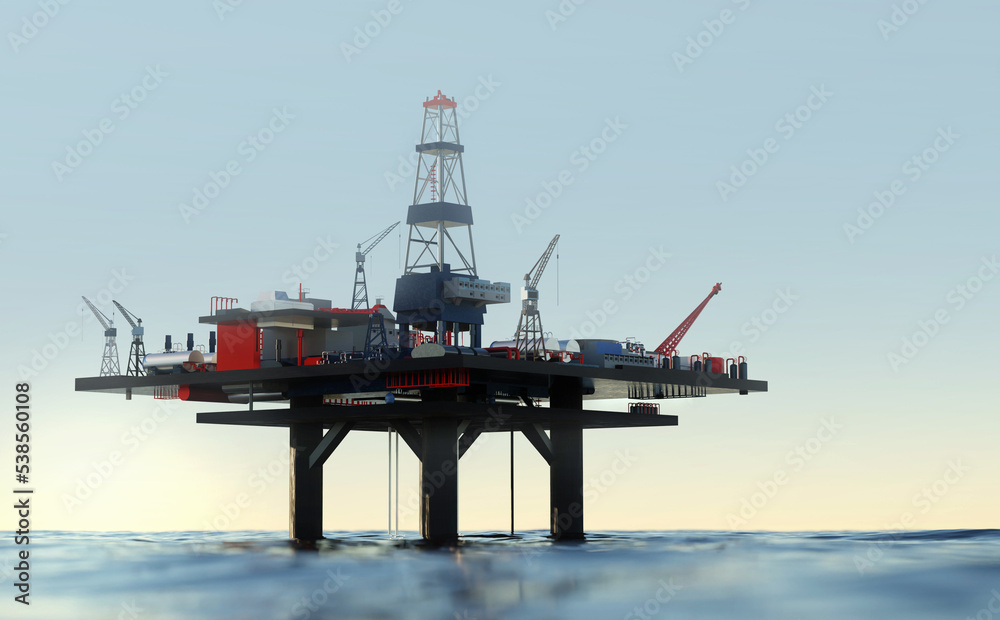 Offshore oil rig, drilling rig, jack up rig, oil platform at the sea ...