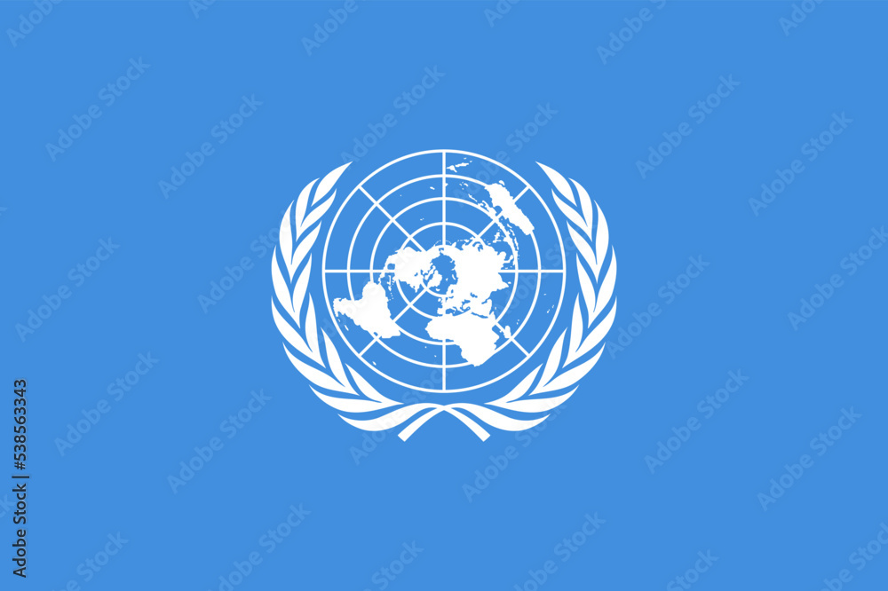 Flag of United Nations (UN), international territory, white UN emblem ...