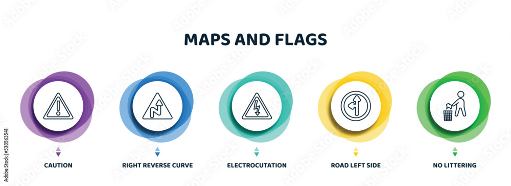 editable thin line icons with infographic template. infographic for maps and flags concept ...
